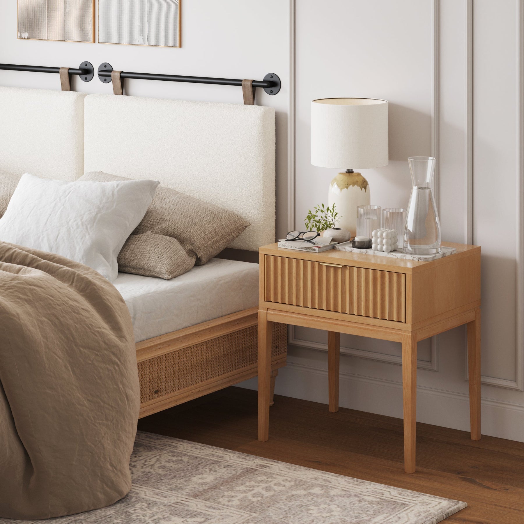 Jasper Bohemian Warm Pine Nightstand with Storage | Nathan James