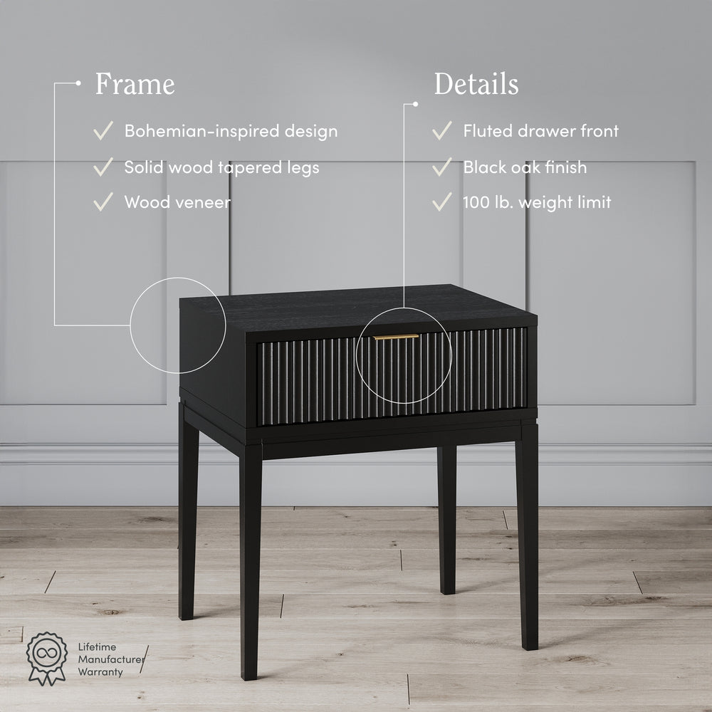 Jasper Bohemian Fluted Nightstand Black Oak | Nathan James