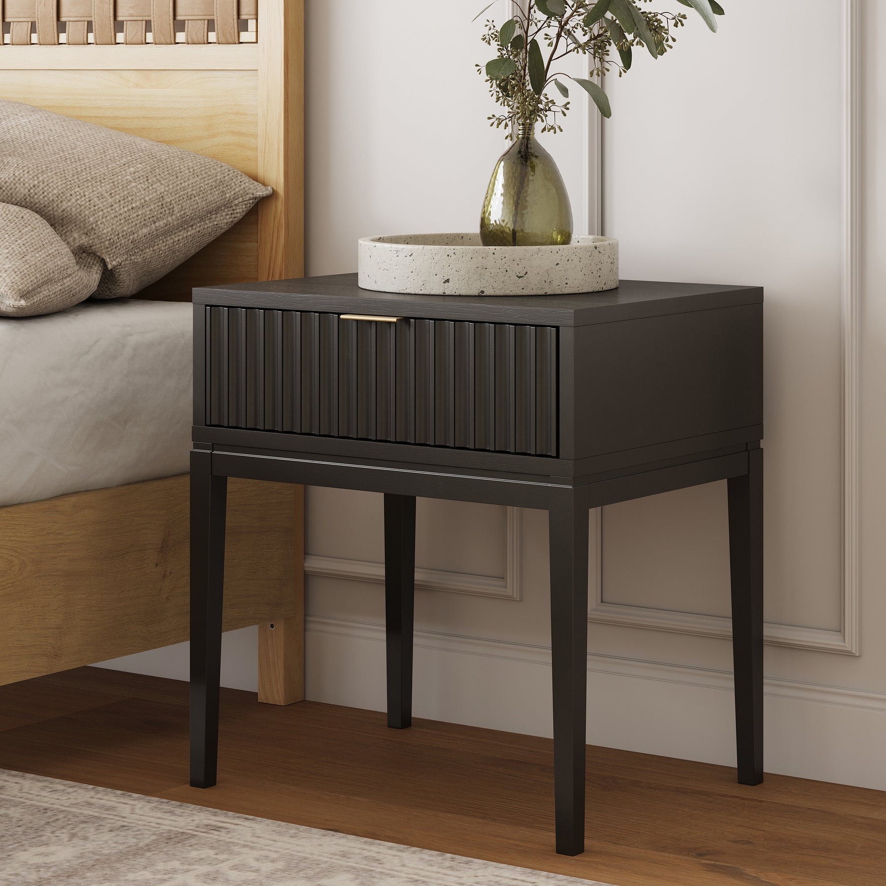 Jasper Bohemian Fluted Nightstand Black Oak | Nathan James