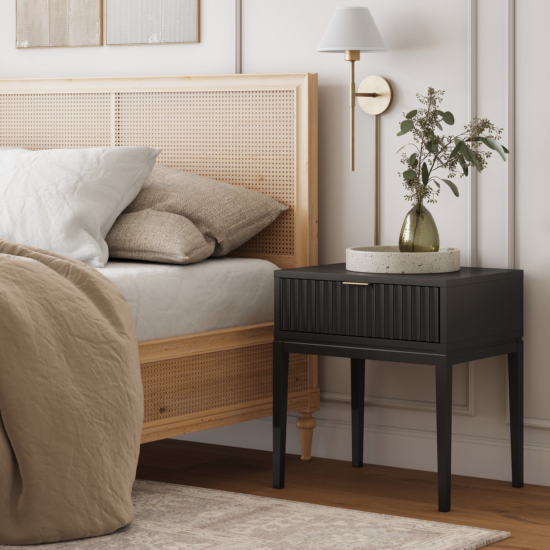 Jasper Bohemian Fluted Nightstand Black Oak | Nathan James