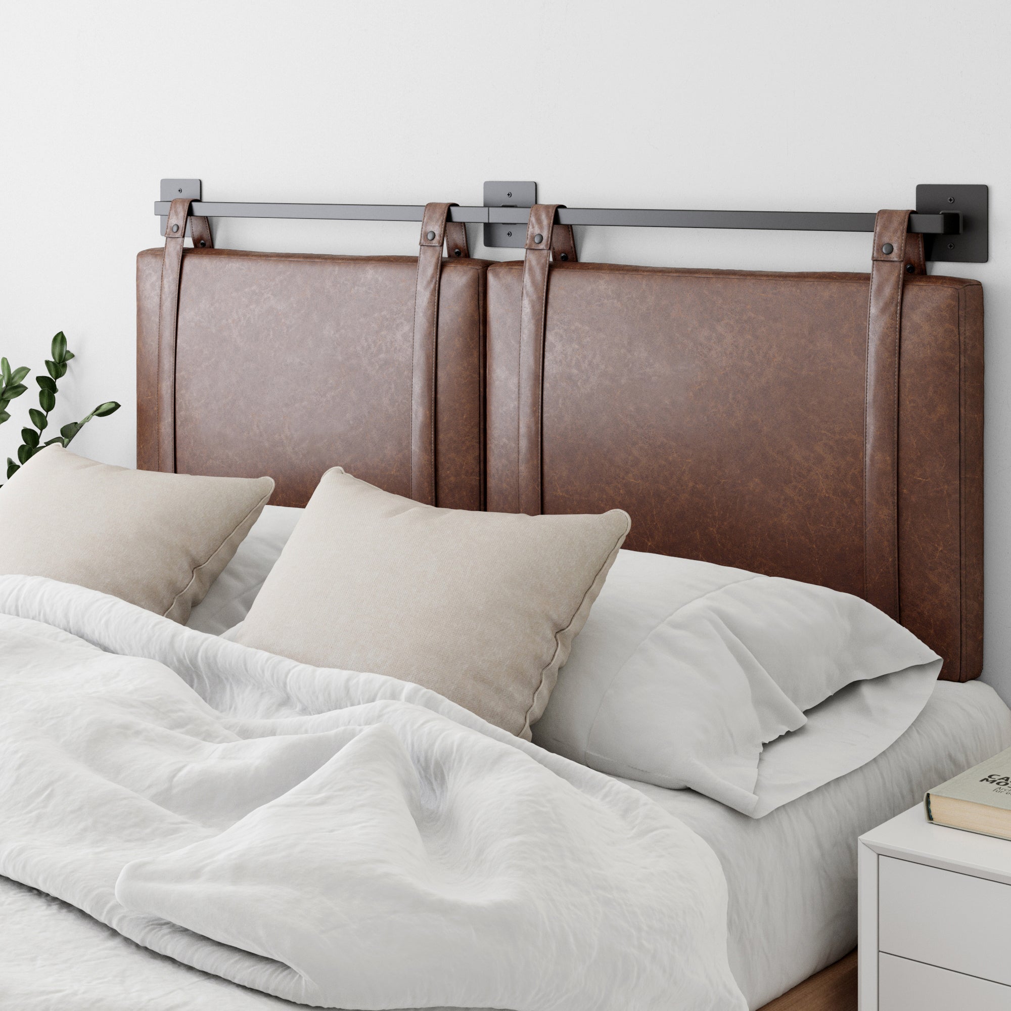 Harlow Faux Leather Queen Headboard Wall-Mount Rail | Nathan James