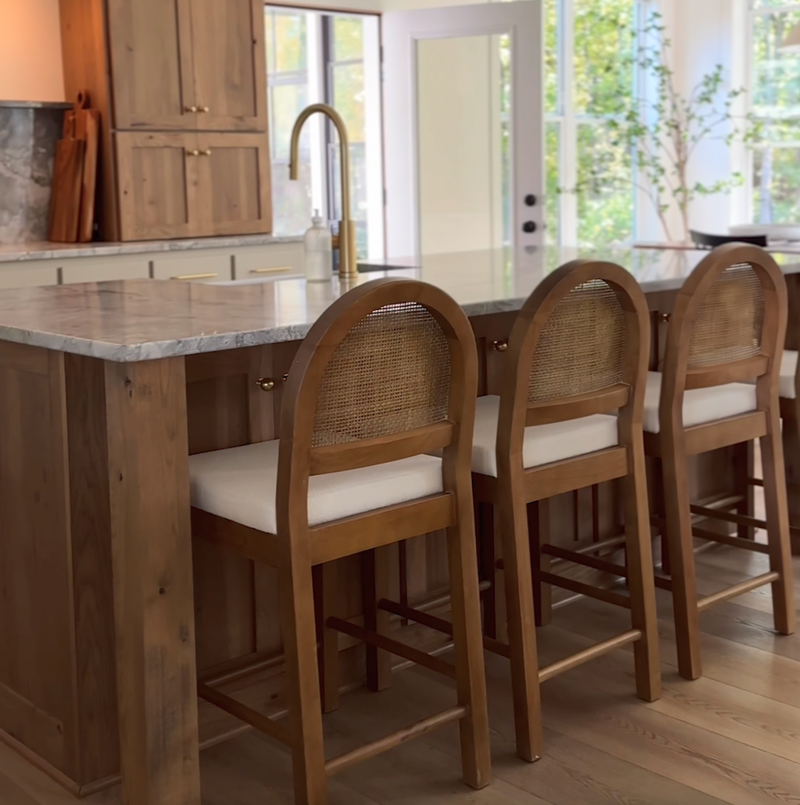 Boucle & Rattan Counter Height Bar Stool Light Brown