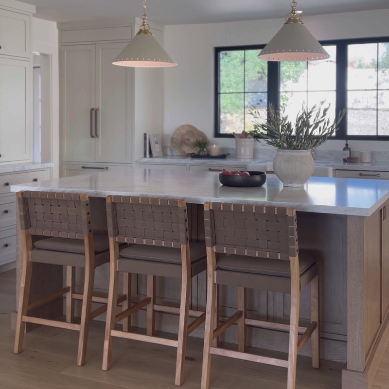 Cohen Light Brown Wood Faux Leather Bar Stool with Back | Nathan James