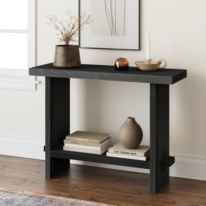 Virgo Modern Farmhouse Wood Console Table Black Oak | Nathan James