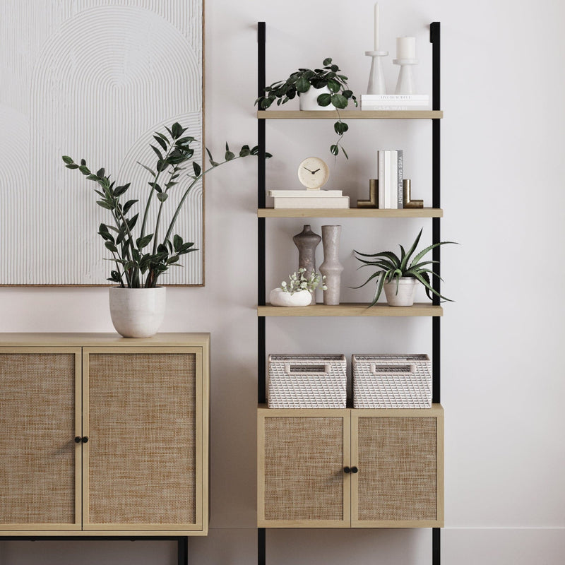 Theo Bookshelf Rattan Light Oak Ladder | Nathan James