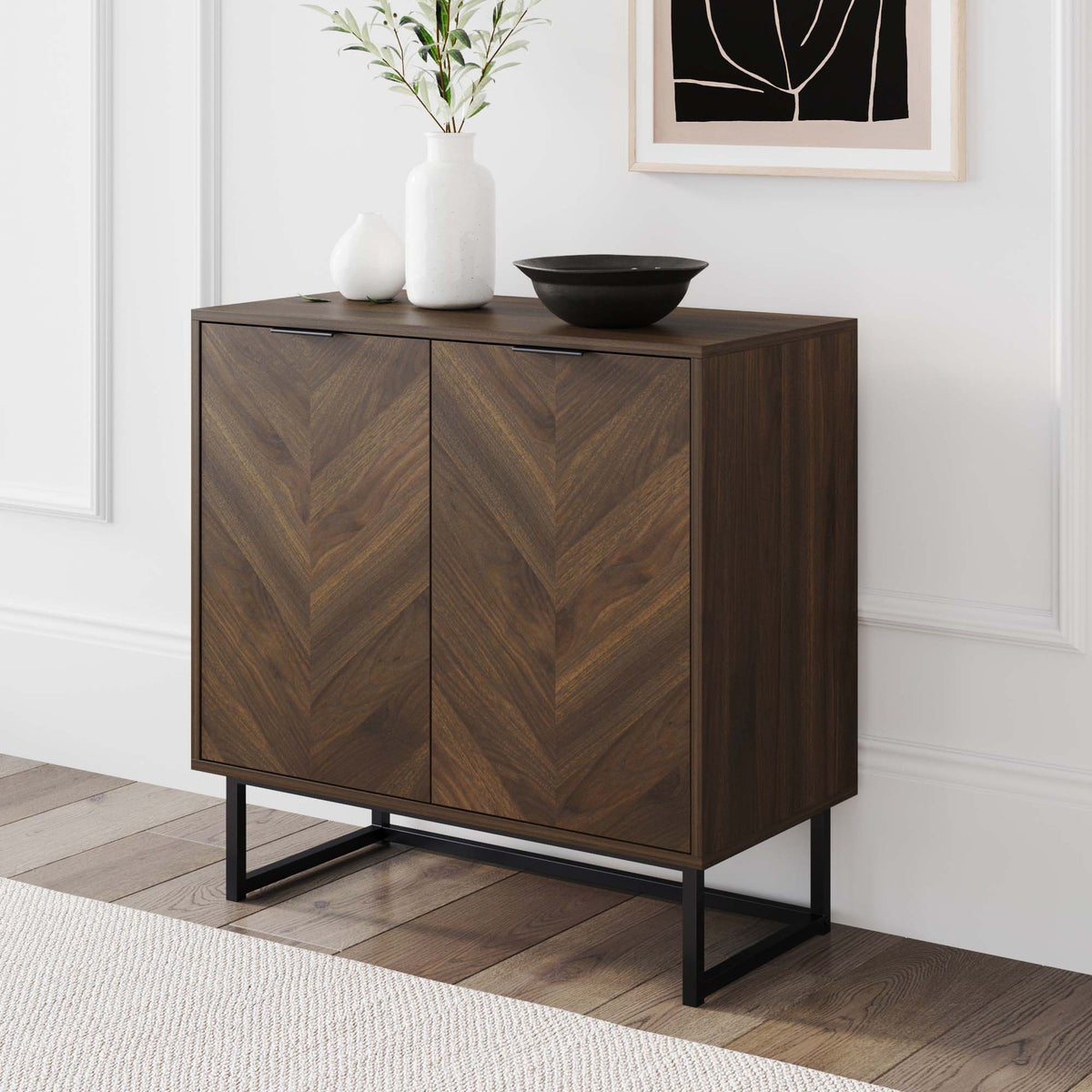 Enloe Wood Modern Walnut Storage Cabinet 2-Door | Nathan James