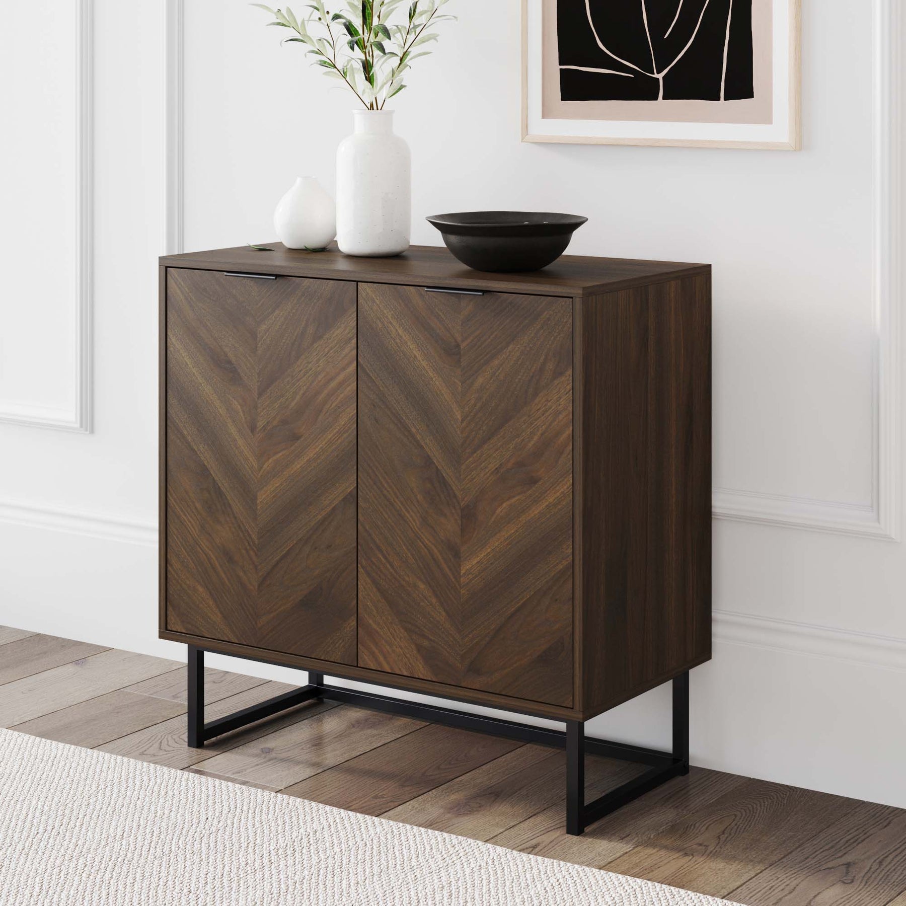 Enloe Wood Modern Walnut Storage Cabinet 2-Door | Nathan James