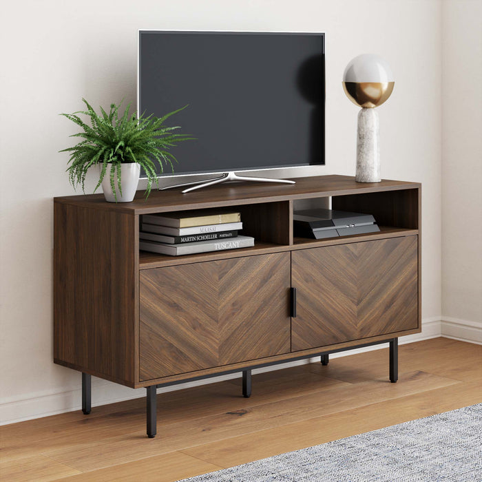 Izsak TV Cabinet Walnut Herringbone | Nathan James